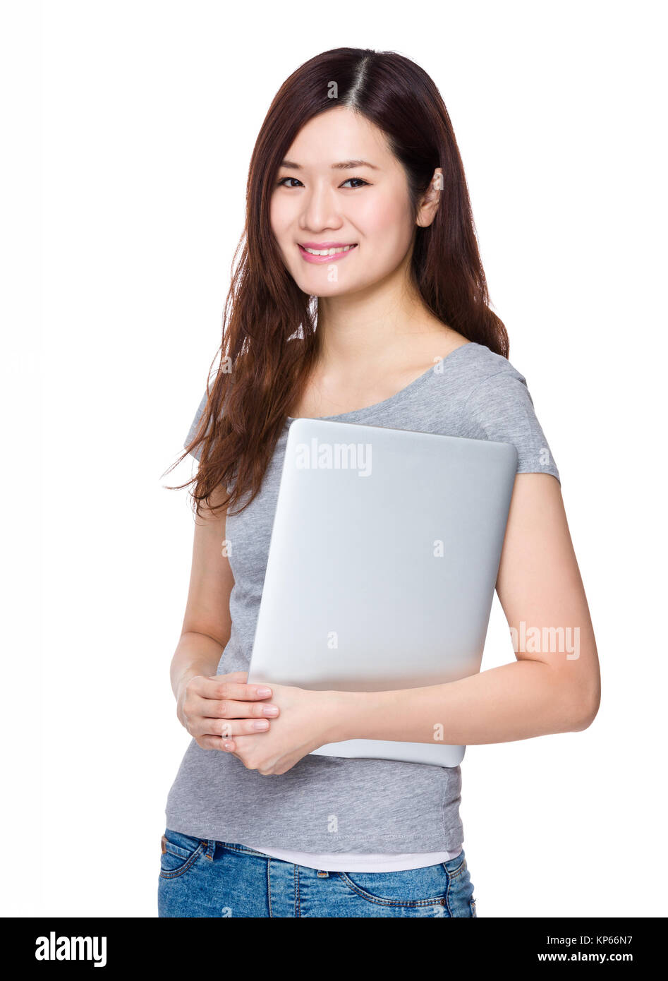 Teen girl hold laptop hi-res stock photography and images - Alamy