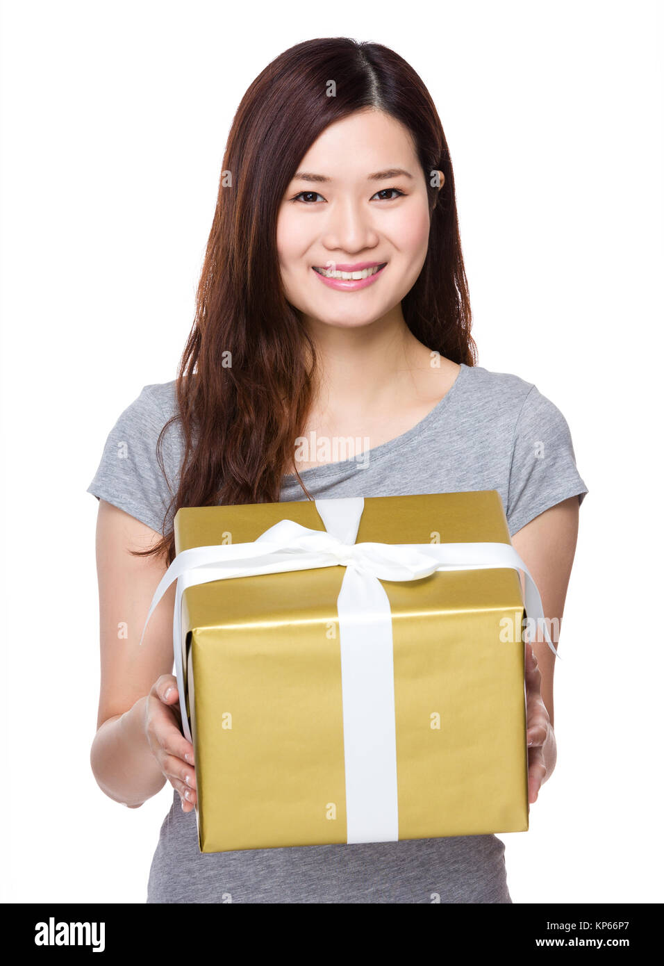 Woman hold with gift box Stock Photo - Alamy