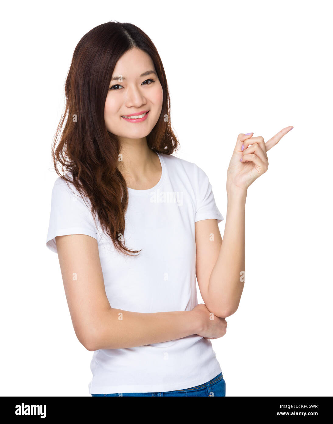 Woman with finger point out Stock Photo - Alamy