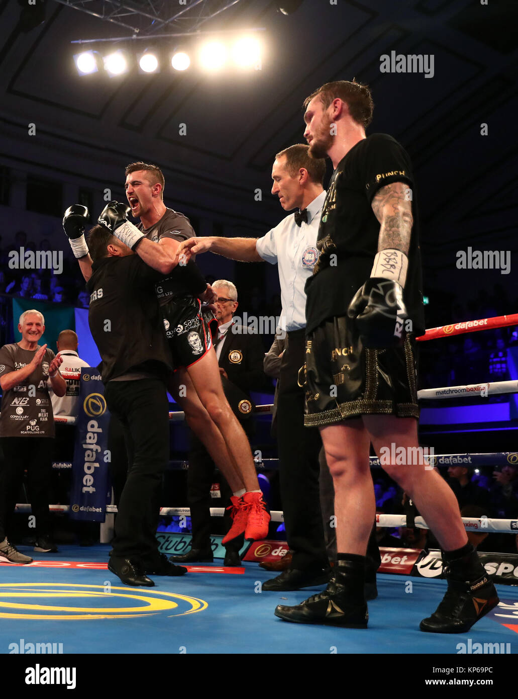 Jake Ball celebrates victory over Miles Shinkwin (right) during the WBA ...
