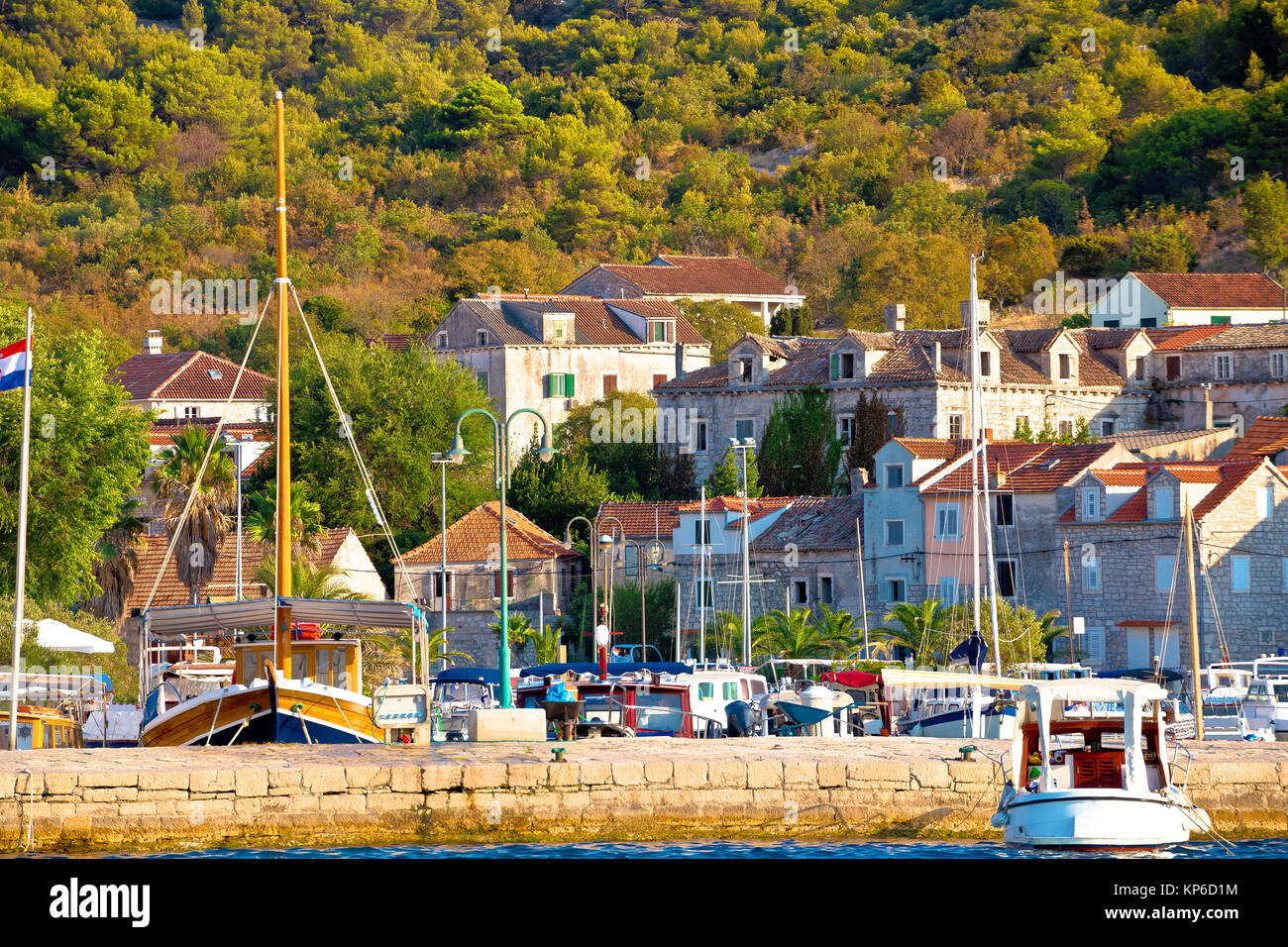 Colorful harbor of Zlarin island, Sibenik archipelago of Croatia Stock ...
