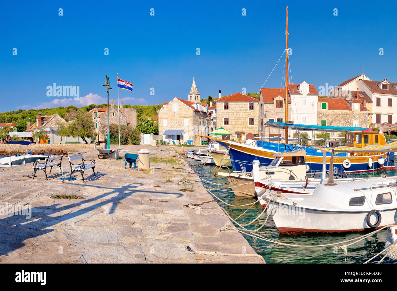 Island of Zlarin harbor panoramic view, Sibenk archipelago of Croatia ...