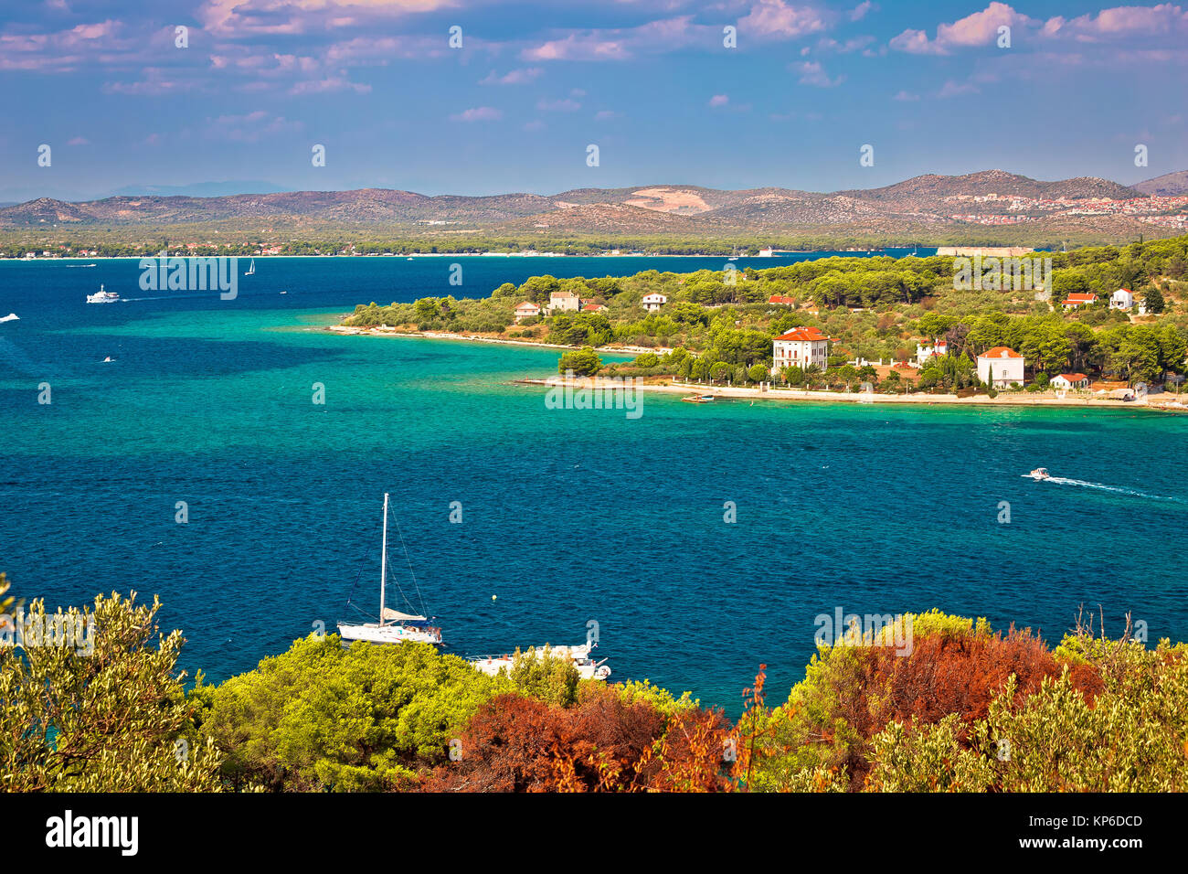 Island of Zlarin and archipelago of Sibenik view, Dalmatia region of ...
