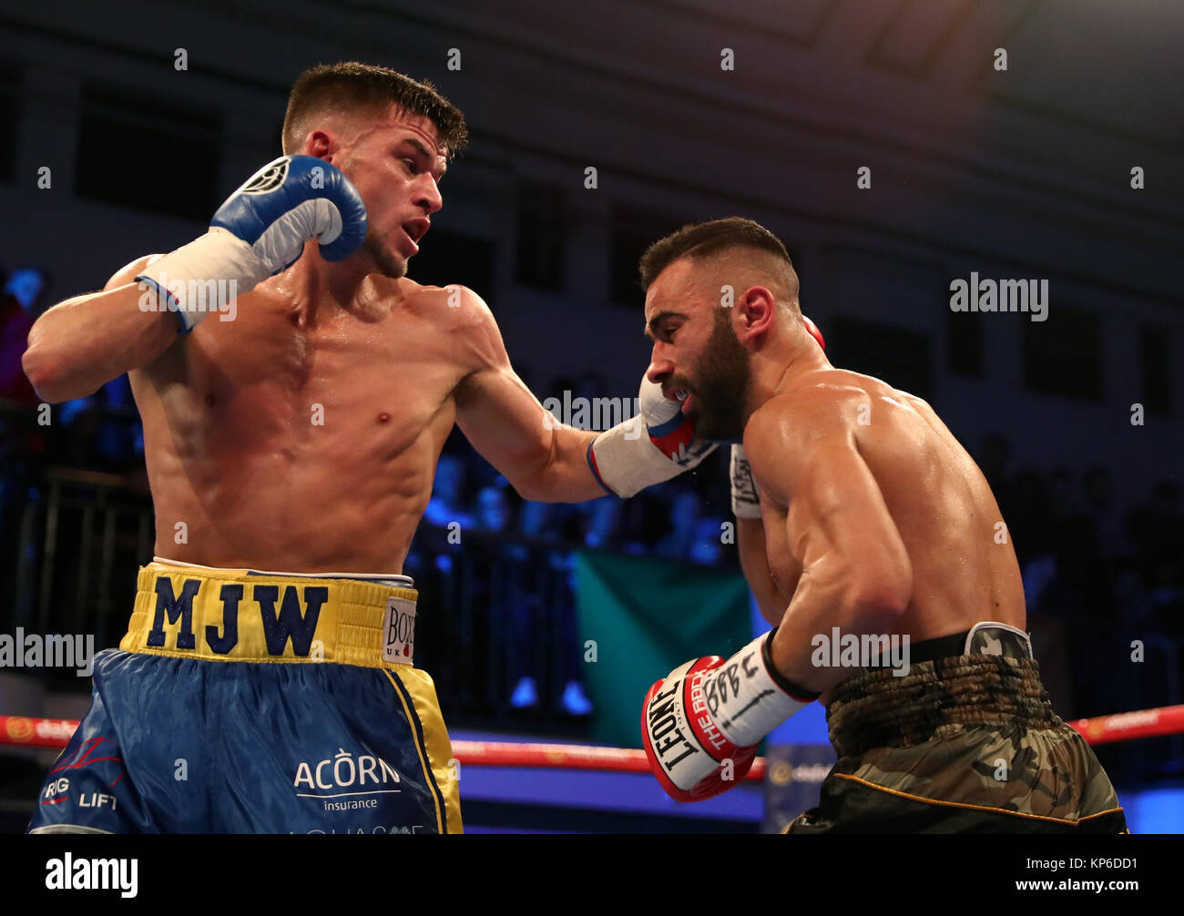 Martin J Ward (left) fights Juli Giner in the EBU Super-Featherweight ...