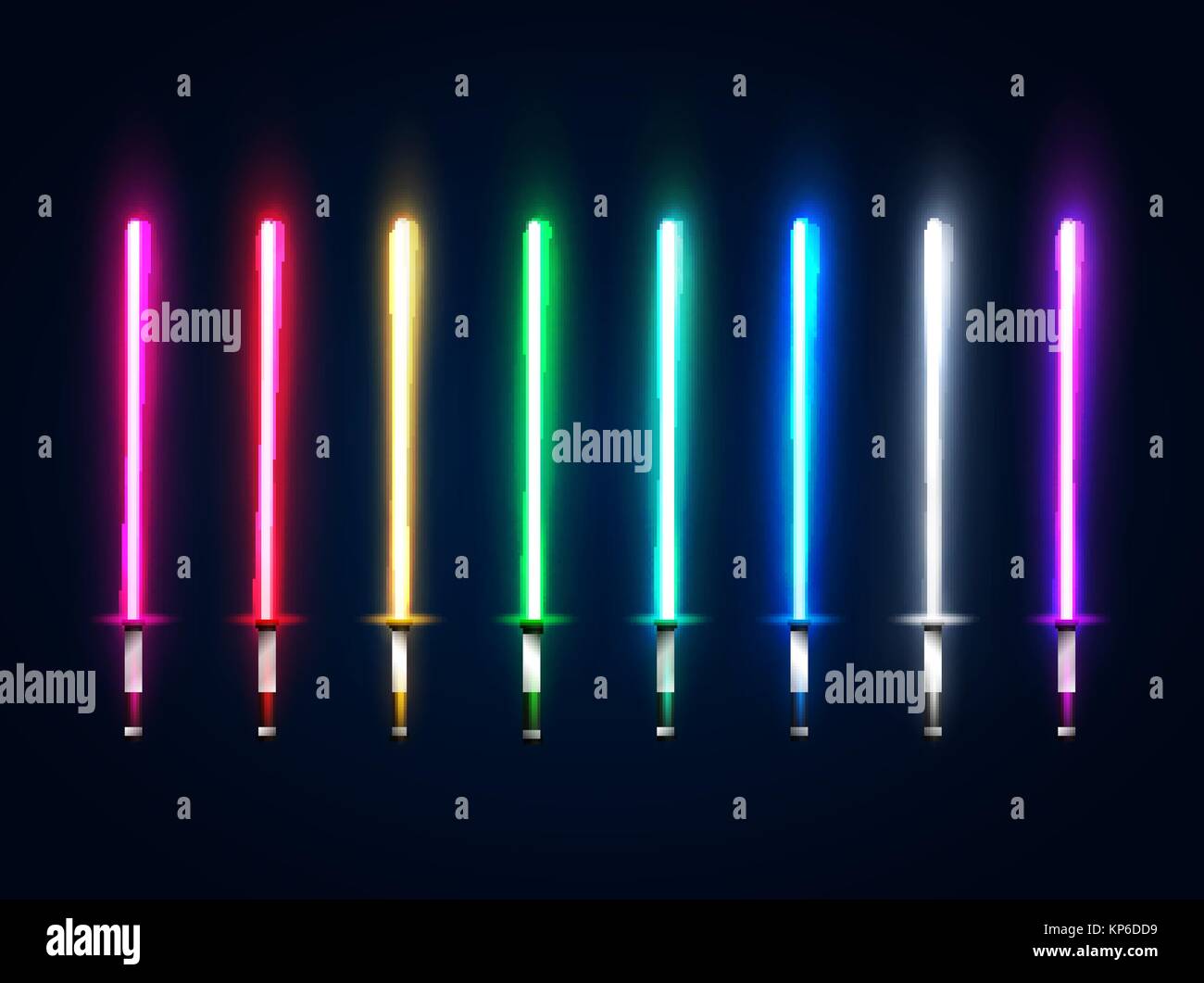 Neon light swords set. Colorful glowing sabers collection isolated on ...