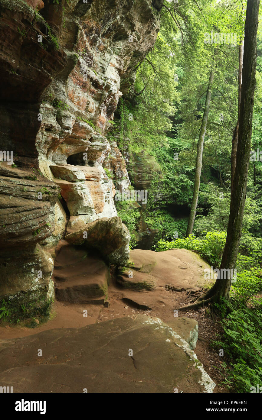 Sandstone cliffs along the Rockhouse Gorge Trail. Hocking Hills State ...