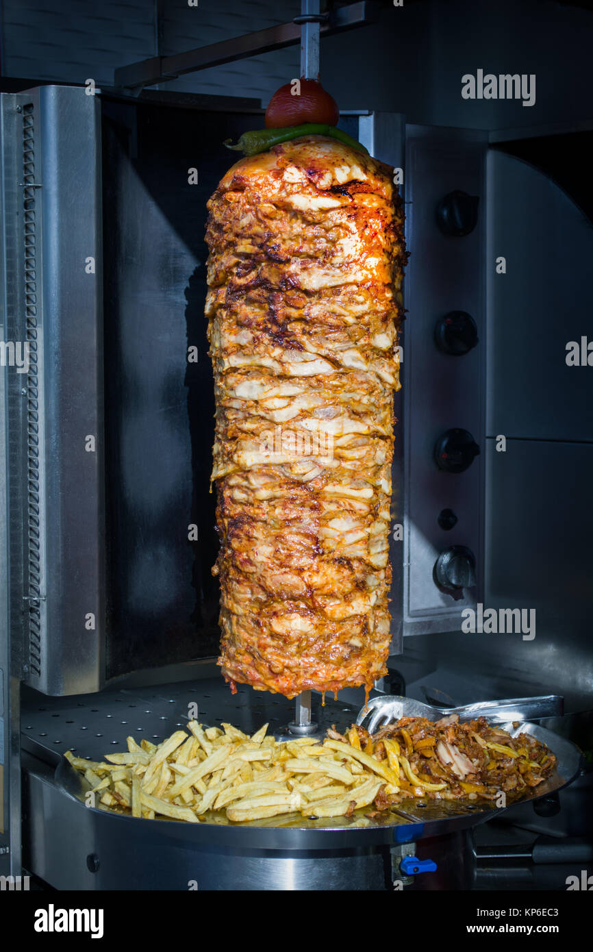 turkish doner kebab in a restaurant in istanbul, chicken doner kebab ...