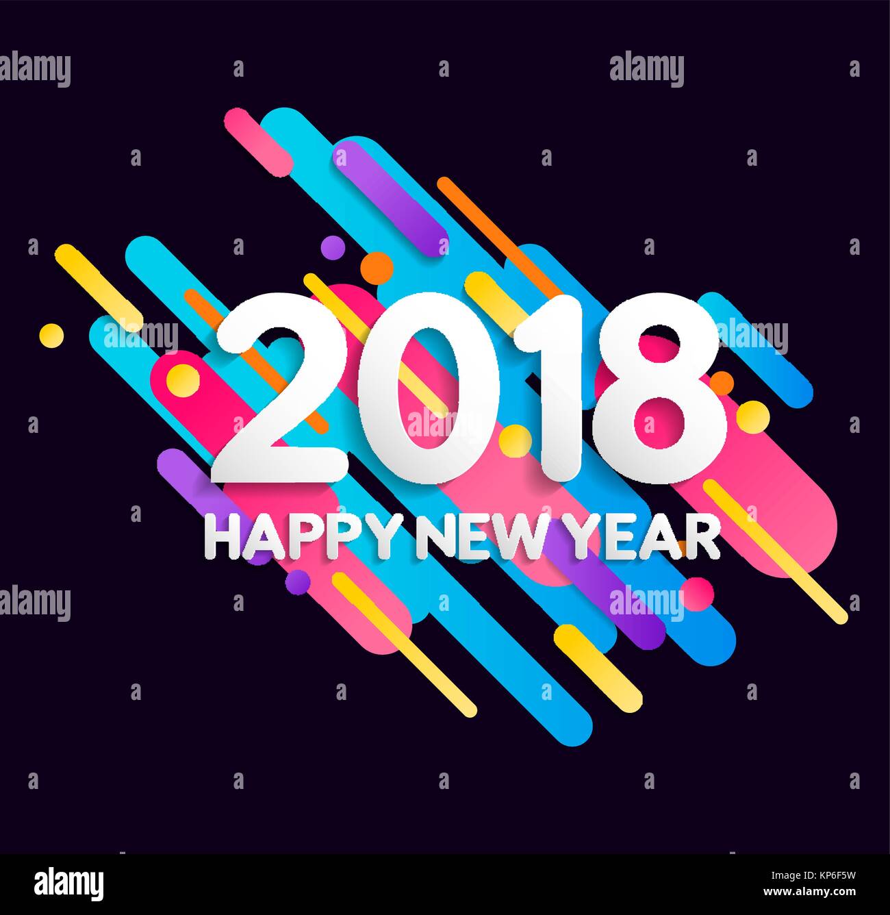 Happy New Year 2018 number typography greeting card with colorful 2d ...