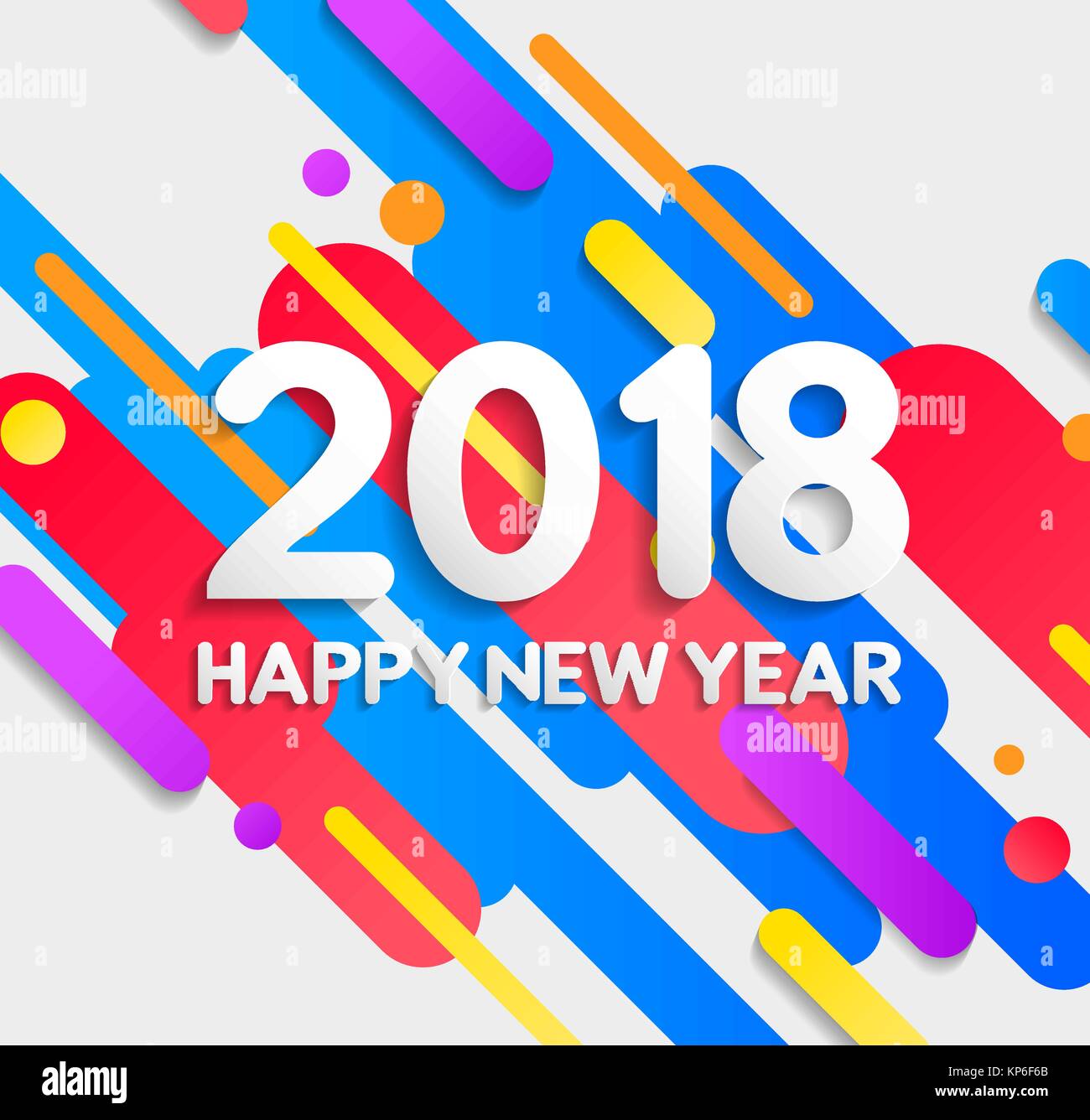 Happy New Year 2018 number typography greeting card with colorful ...
