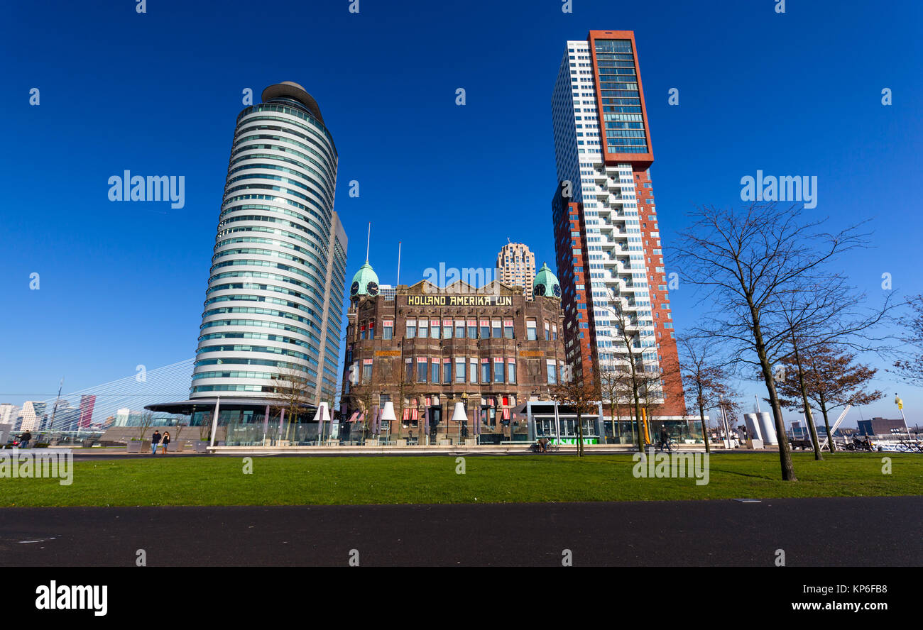Old and new buildings in Rotterdam city. Blue sky Stock Photo - Alamy
