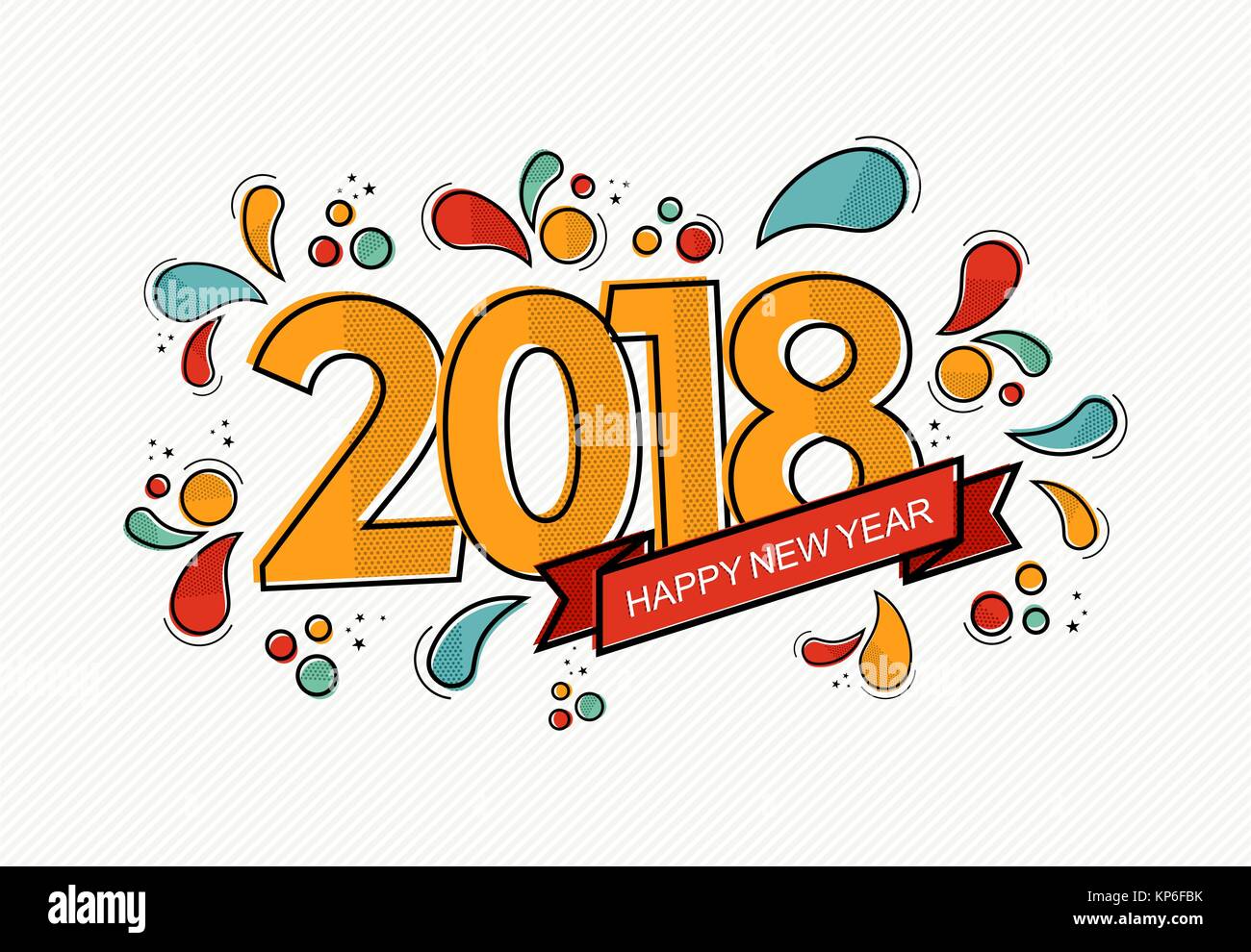 Happy New Year 2018 number typography, modern line art style holiday ...