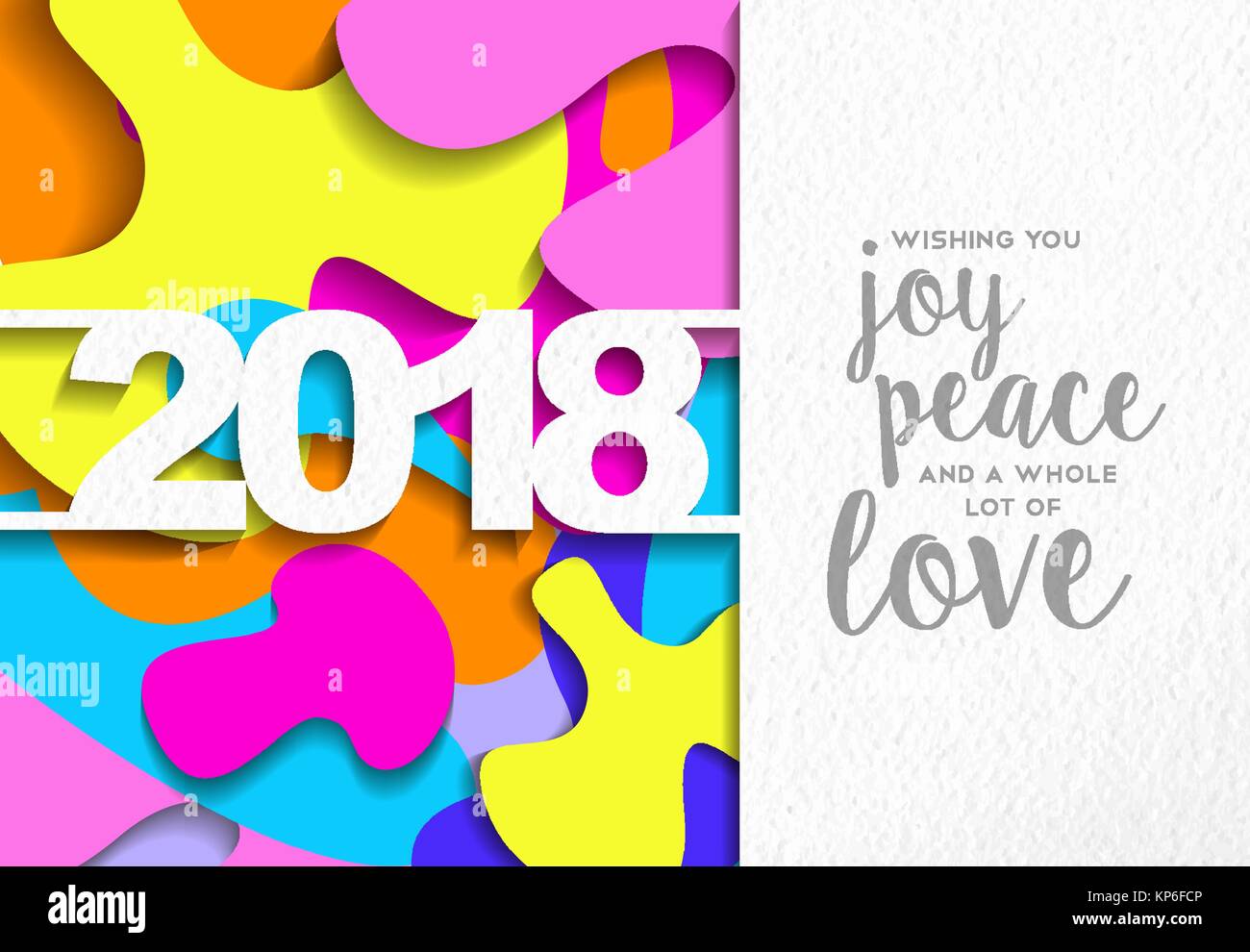 New Year 2018 number typography illustration with colorful paper cutout ...