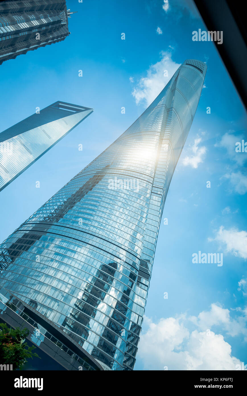 Low angle view of Modern Office Buildings in Shanghai,China Stock Photo ...