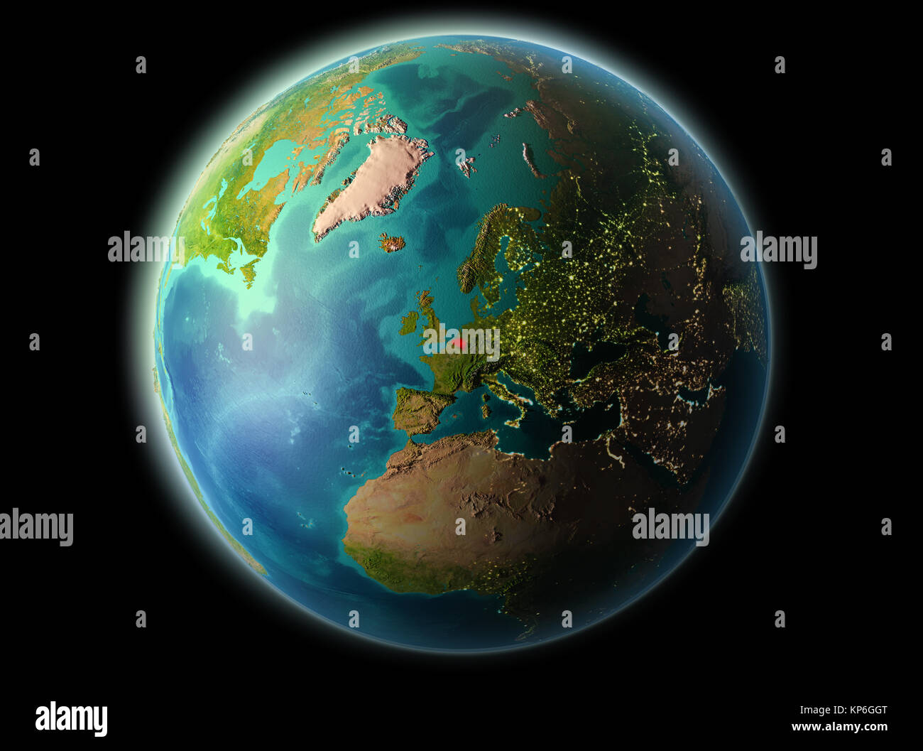 Belgium from orbit of planet Earth at night with highly detailed ...