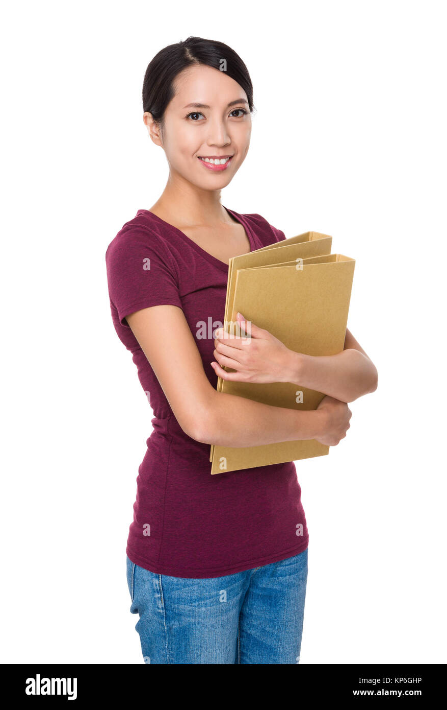 Asian woman holding with folder board Stock Photo - Alamy