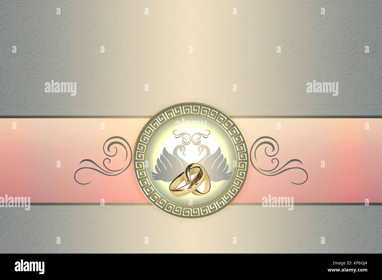 Template card of wedding invitation with swans and floral patterns and ...
