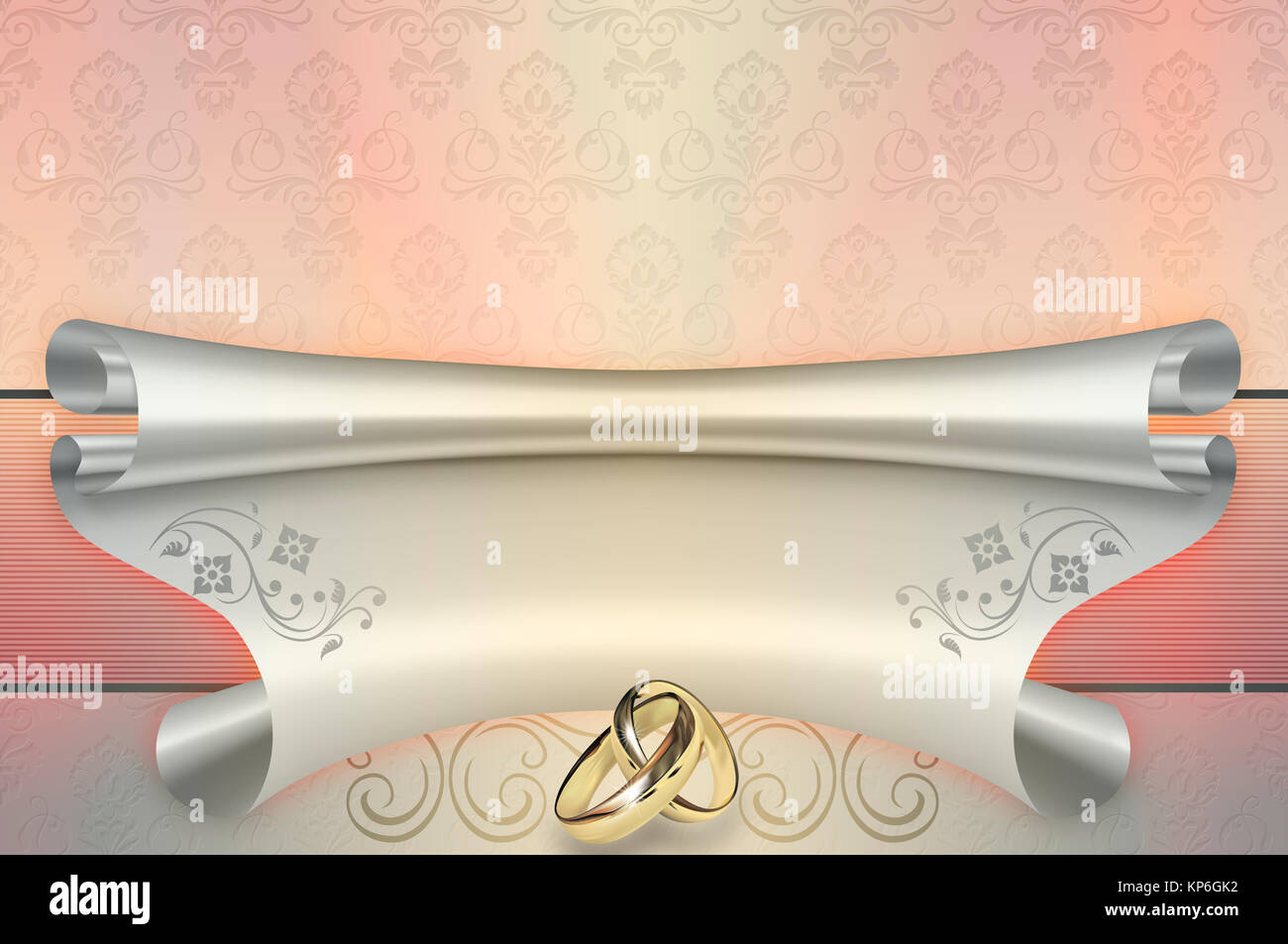 Template card of wedding invitation with gold rings and floral patterns ...