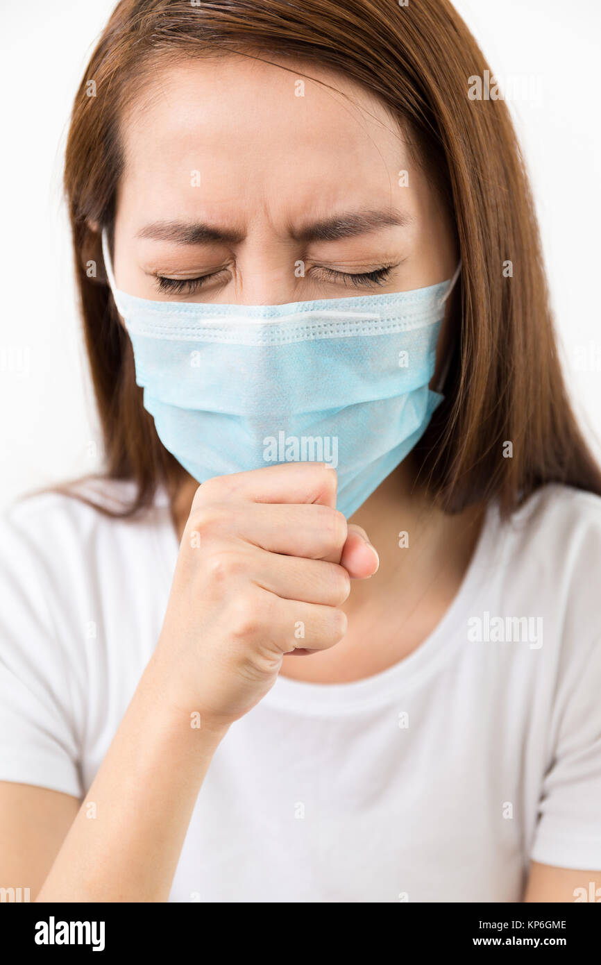 Young woman cough with protective face mask Stock Photo - Alamy