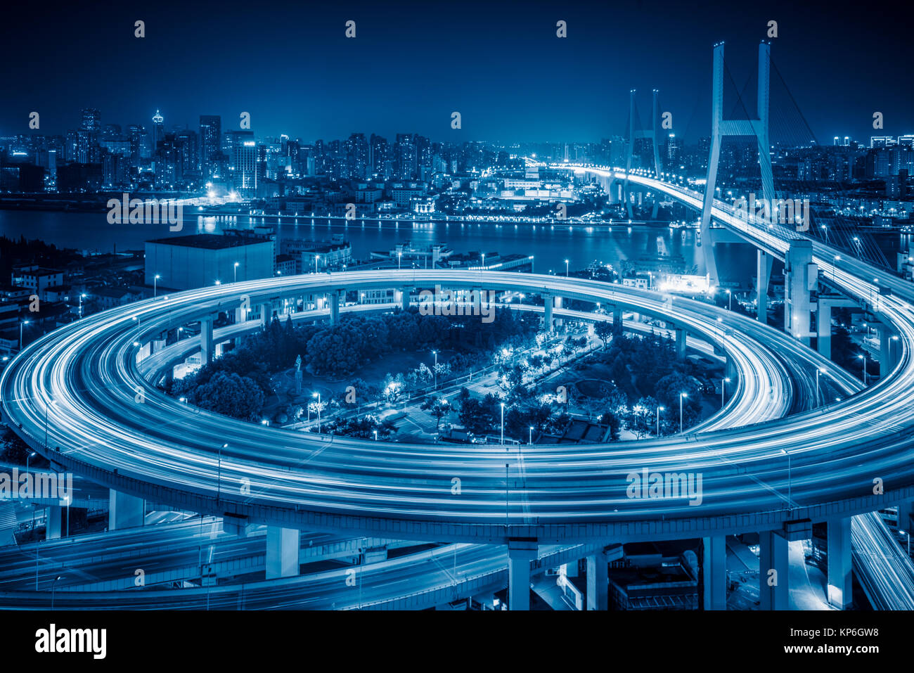 Aerial View of Shanghai overpass at Night Stock Photo - Alamy