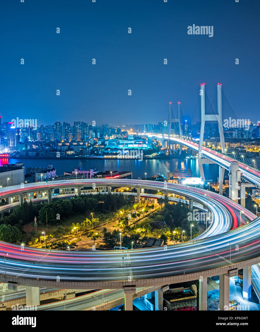 Aerial View of Shanghai overpass at Night in China Stock Photo - Alamy