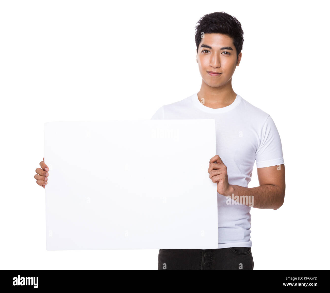 Man show with white poster Stock Photo - Alamy