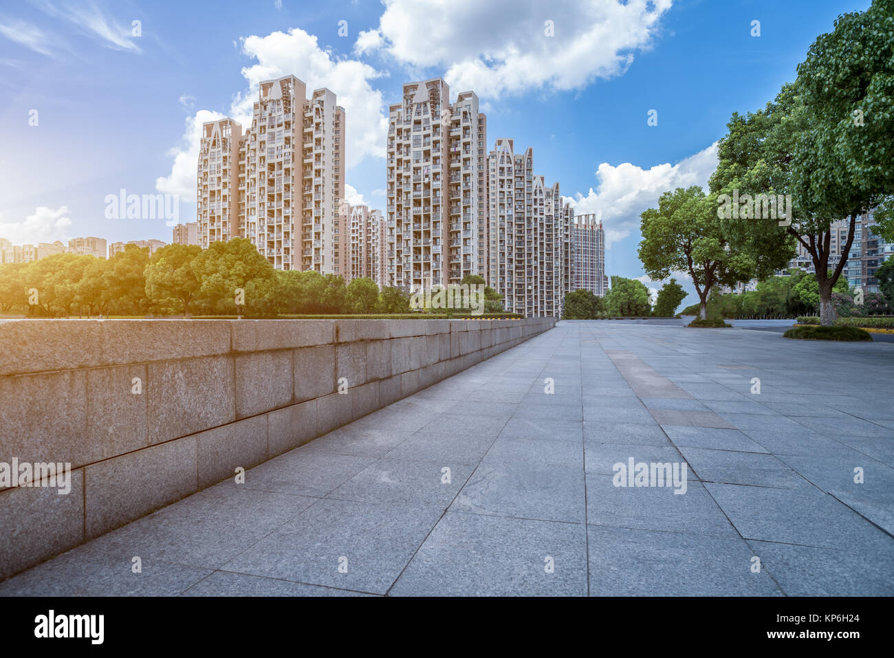 empty brick floor front of modern building in Shanghai Stock Photo - Alamy