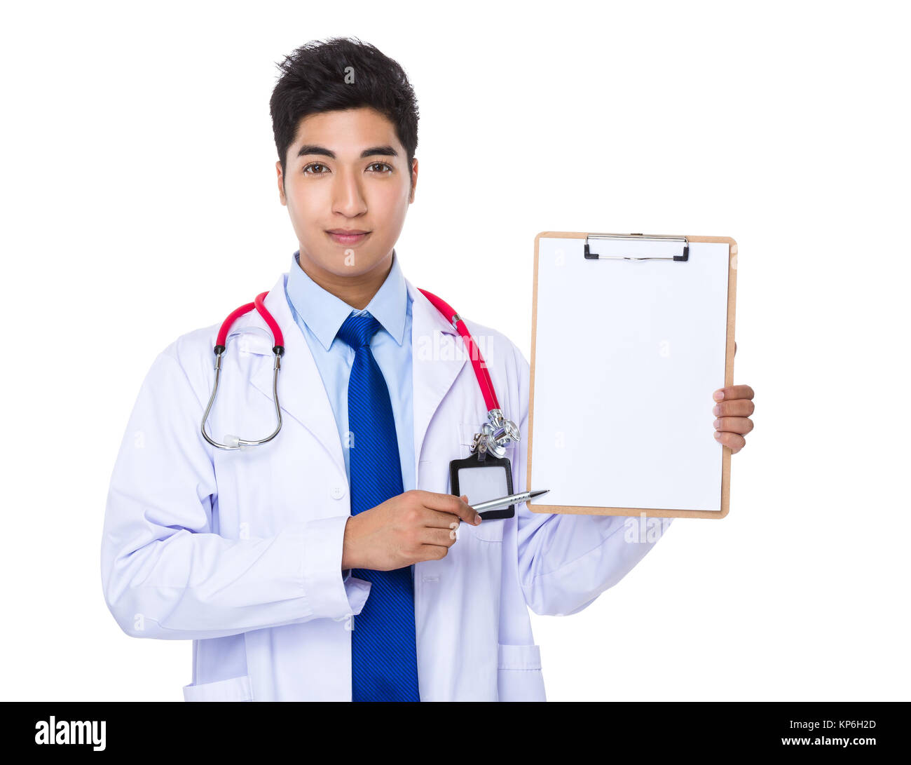 Male doctor show with clipboard Stock Photo - Alamy