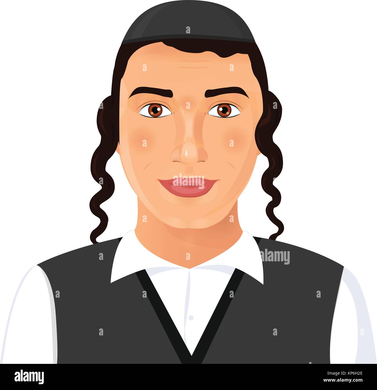 Jewish young man face portrait with hat in a black suit. Jerusalem ...