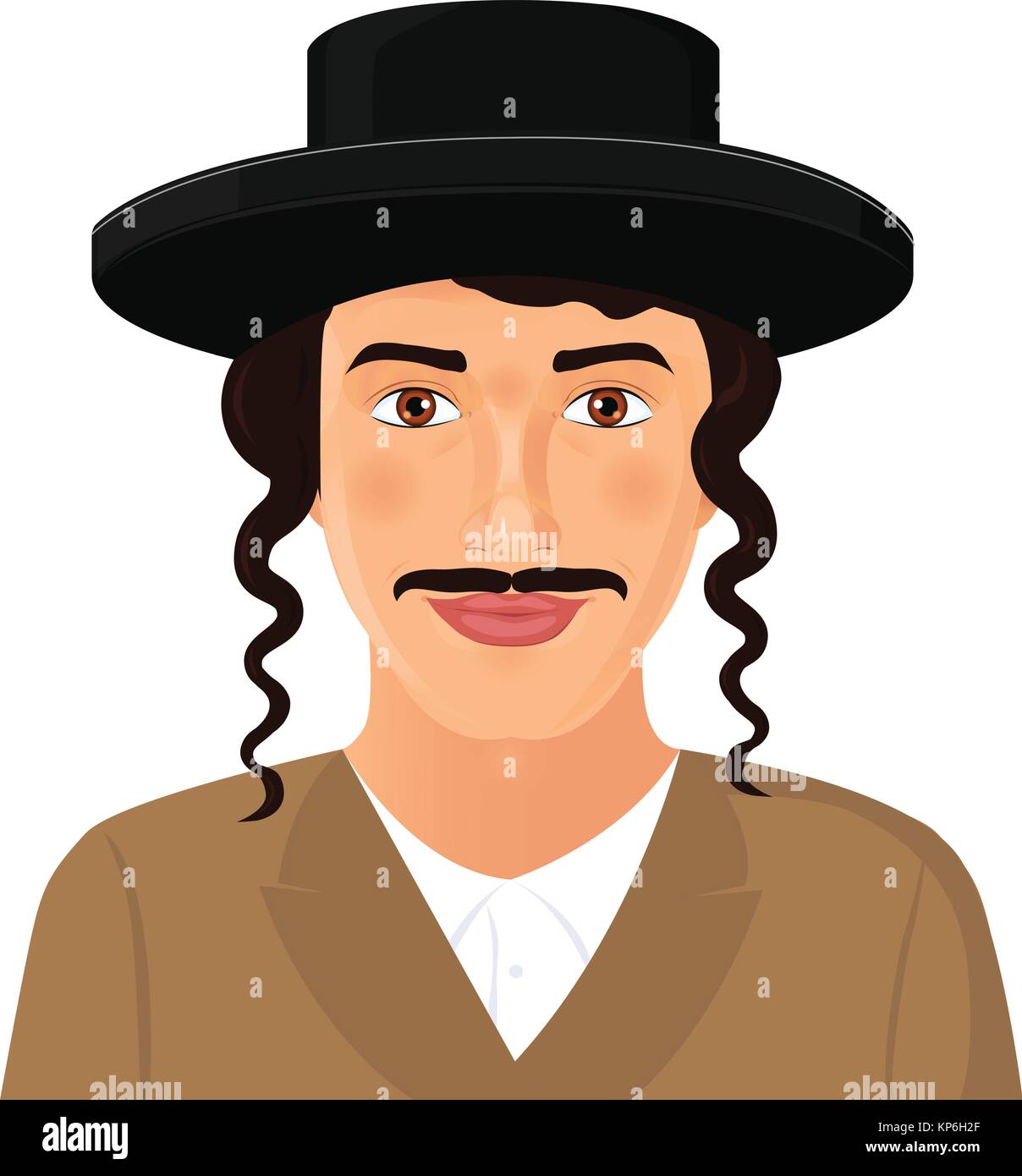 Jewish man face portrait with hat and mustache in a black suit ...