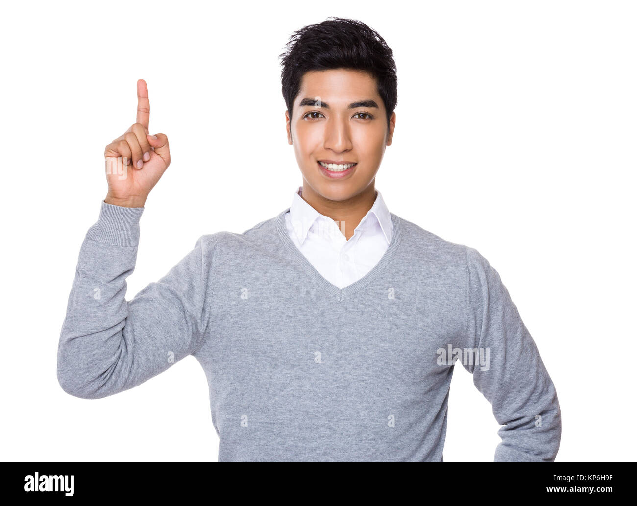 Iranian mixed chinese businessman with finger upwards Stock Photo - Alamy