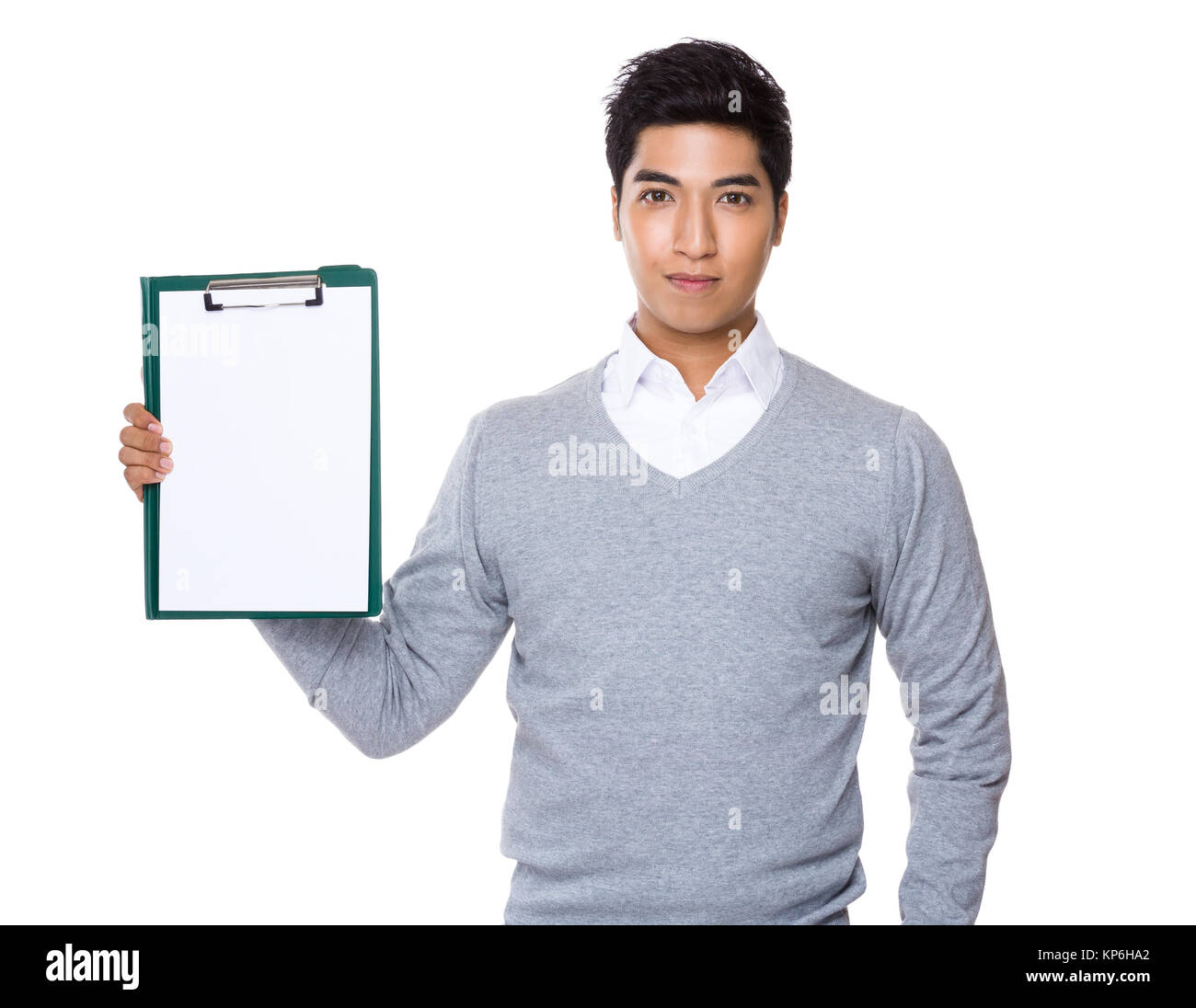 Iranian mixed chinese businessman showing with the file board Stock ...