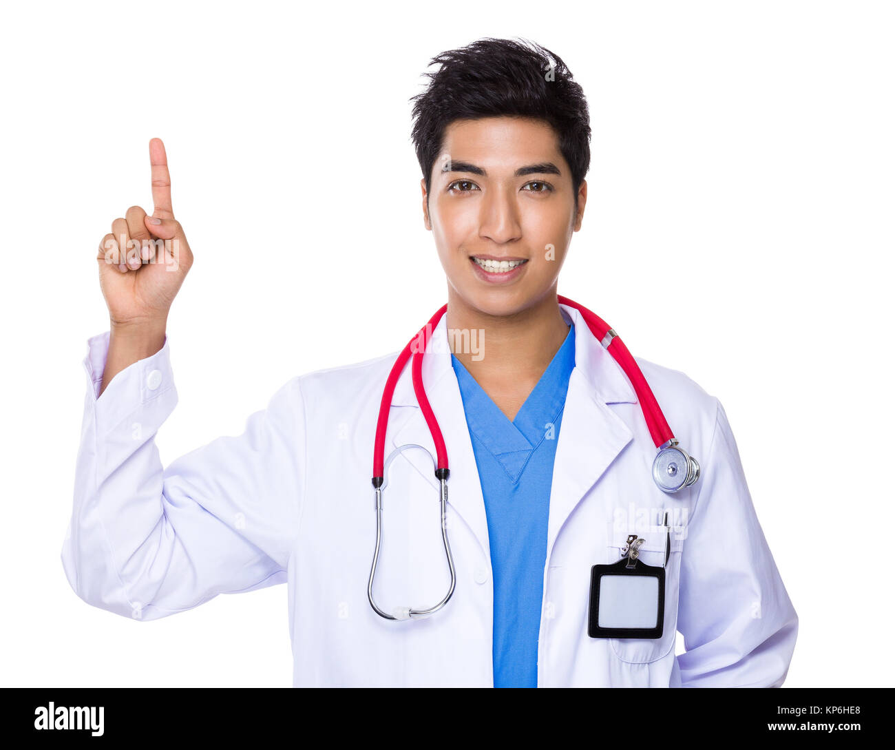 Young doctor showing finger point up Stock Photo - Alamy