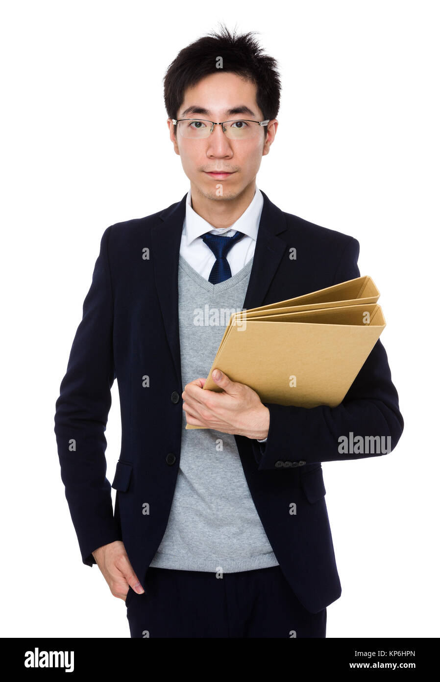 Businessman holding with folder Stock Photo - Alamy