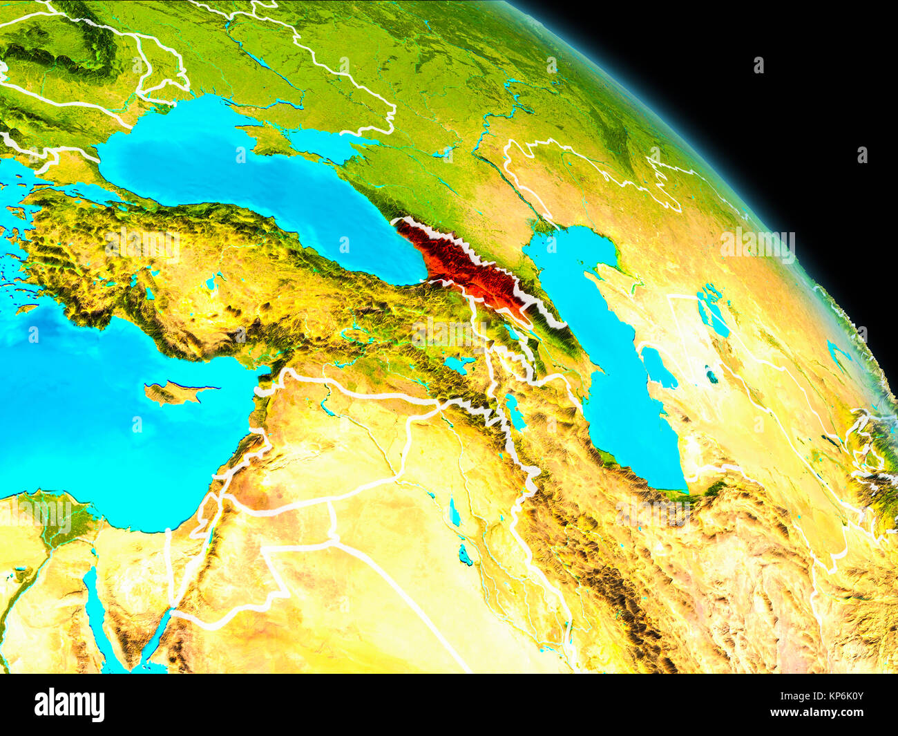 Space orbit view of Georgia highlighted in red on planet Earth with ...