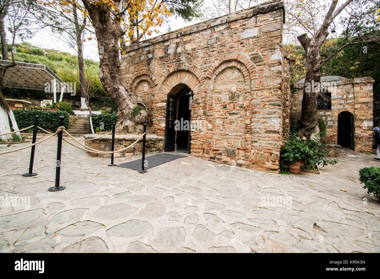 Roped entry line for the House of Virgin Mary, Ephesus, Turkey Stock ...