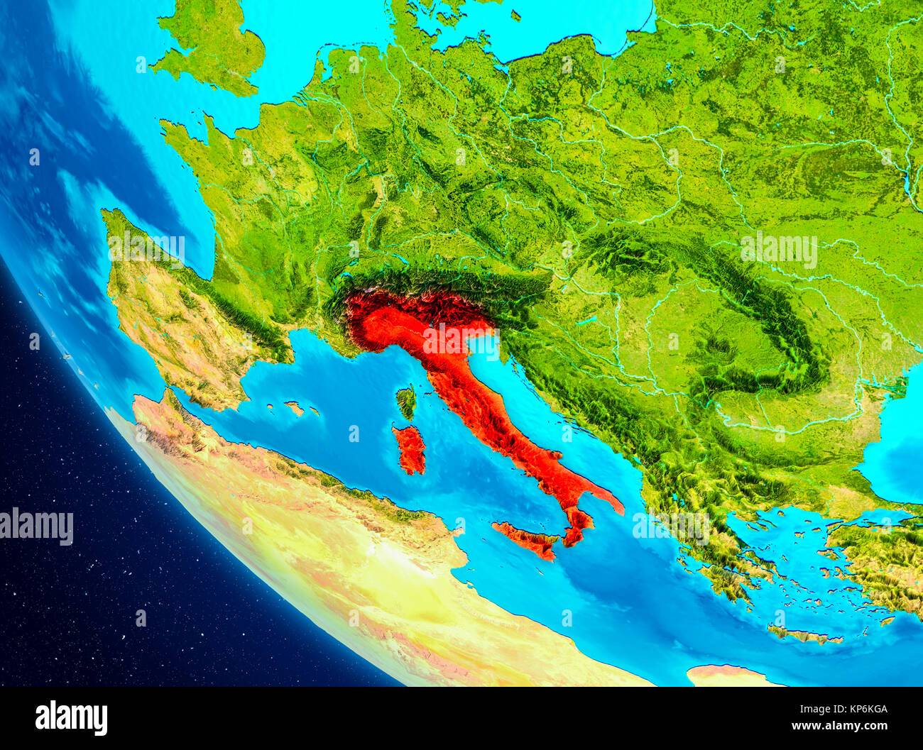 Italy highlighted in red on planet Earth. 3D illustration. Elements of ...