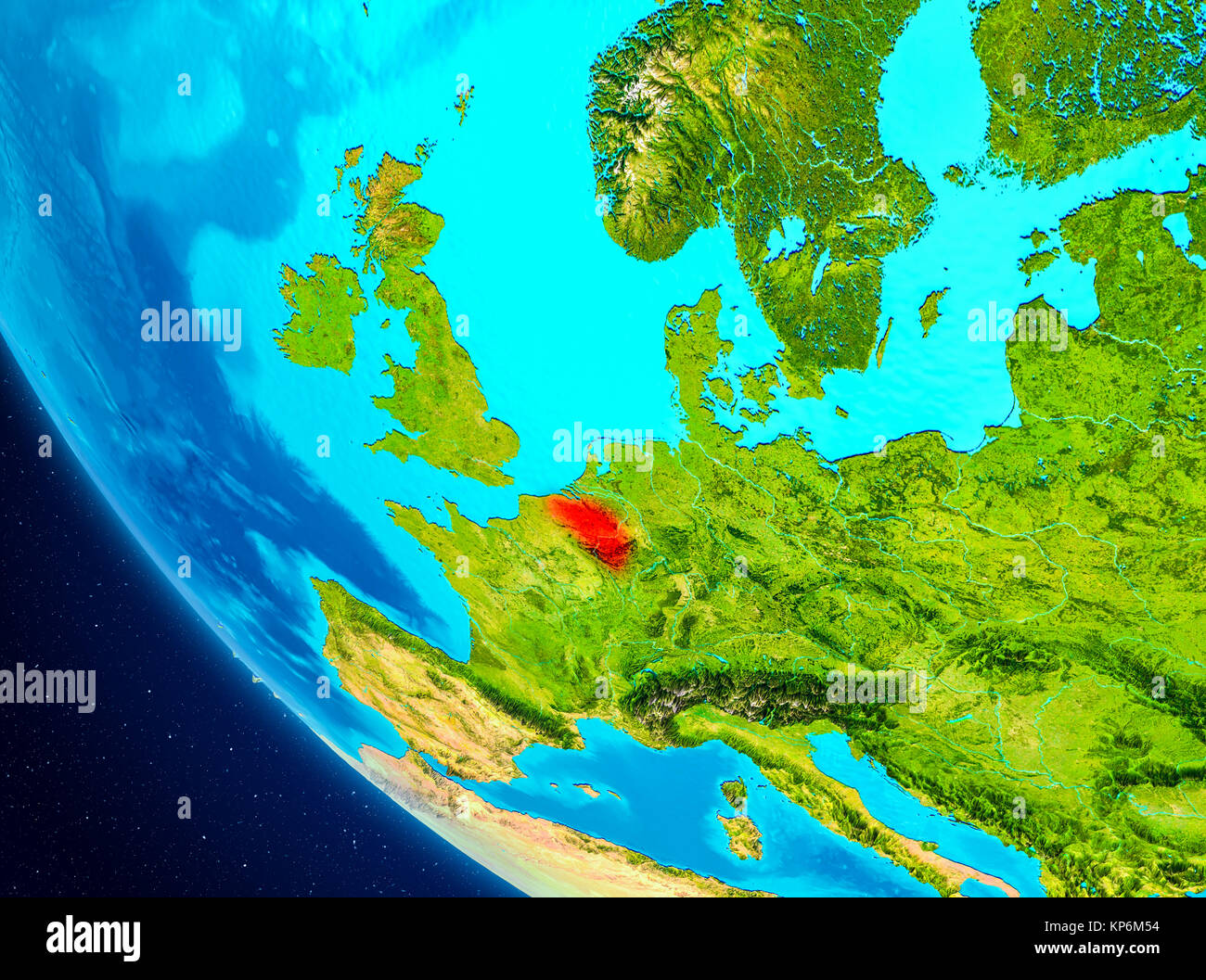 Belgium highlighted in red on planet Earth. 3D illustration. Elements of this image furnished by ...