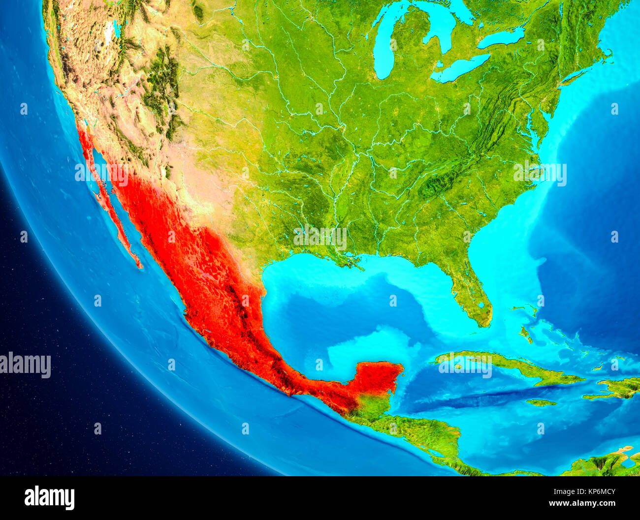 Mexico highlighted in red on planet Earth. 3D illustration. Elements of ...