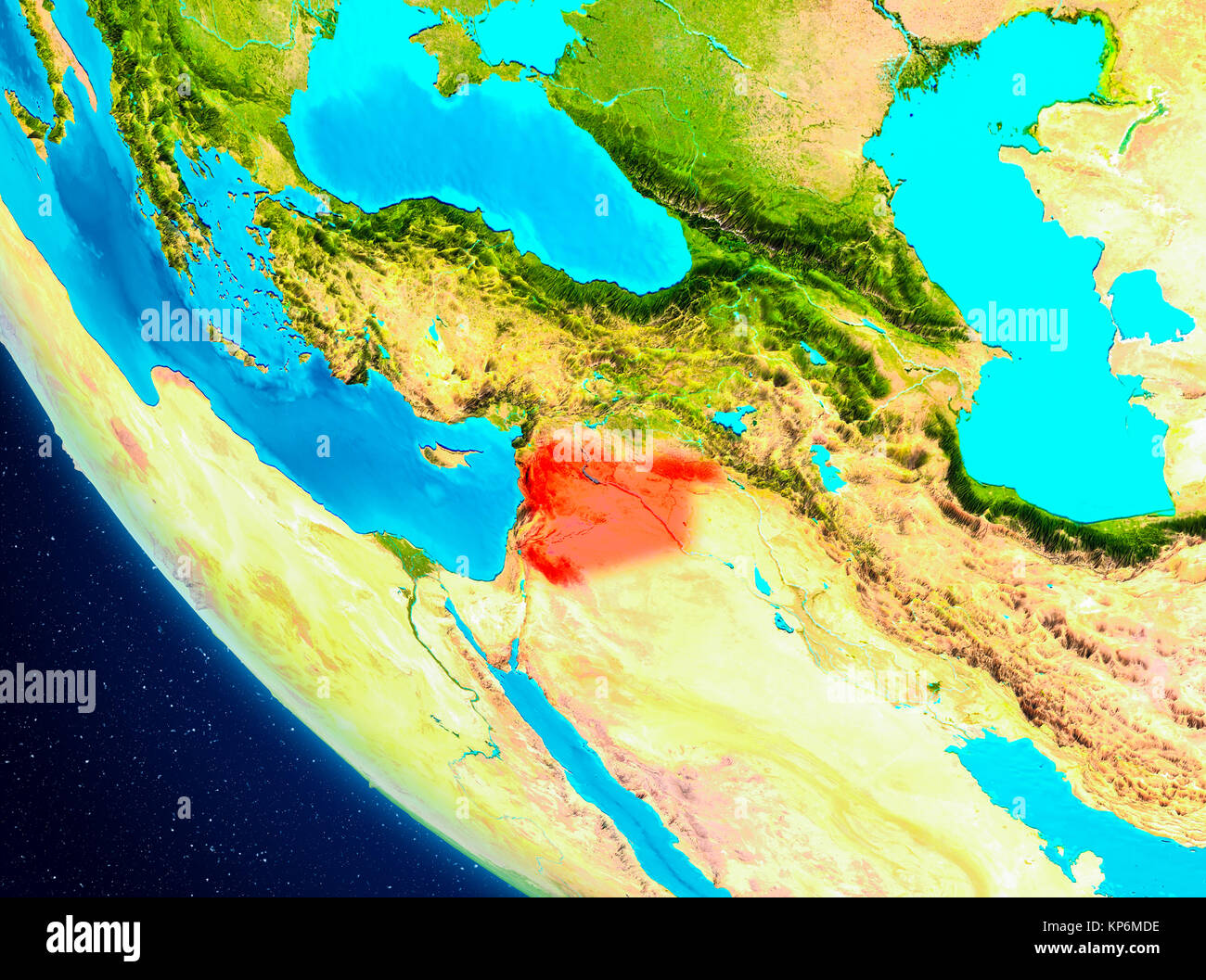 Syria highlighted in red on planet Earth. 3D illustration. Elements of ...