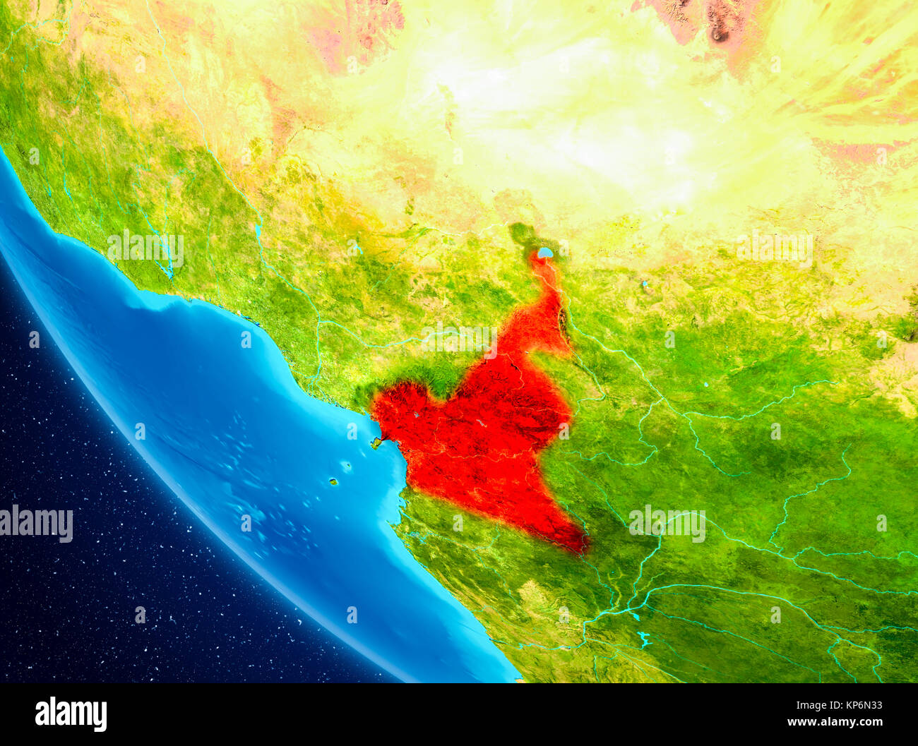 Cameroon highlighted in red on planet Earth. 3D illustration. Elements ...