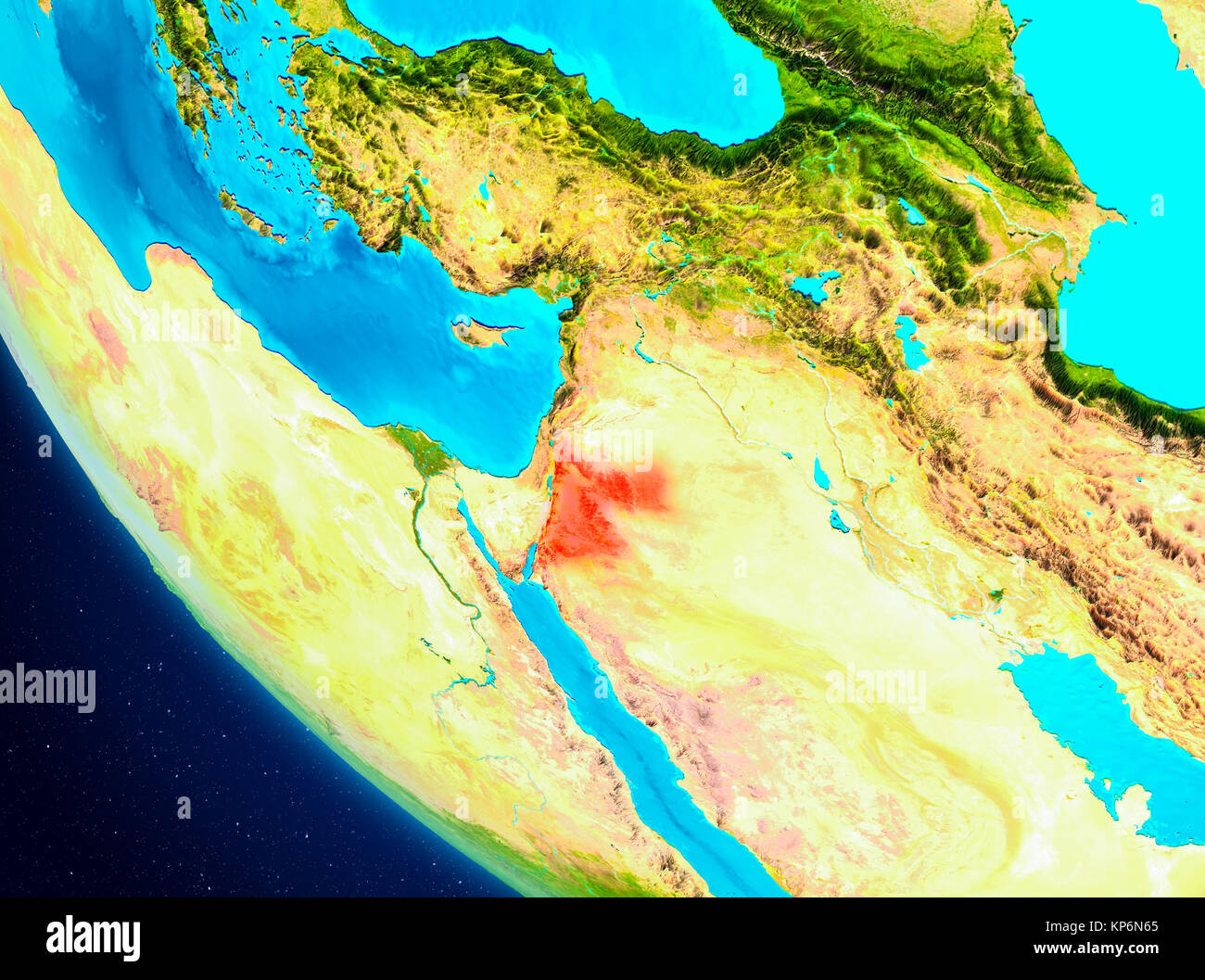 Jordan highlighted in red on planet Earth. 3D illustration. Elements of ...