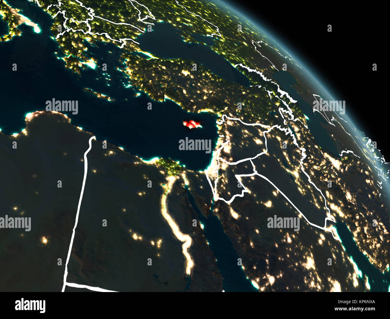 Cyprus from orbit of planet Earth at night with visible borderlines and ...