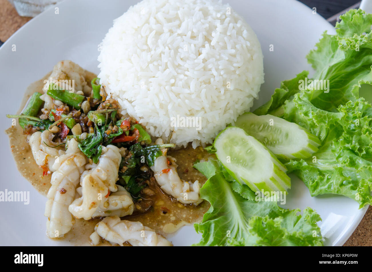 Rice Basil Squid Stock Photo - Alamy