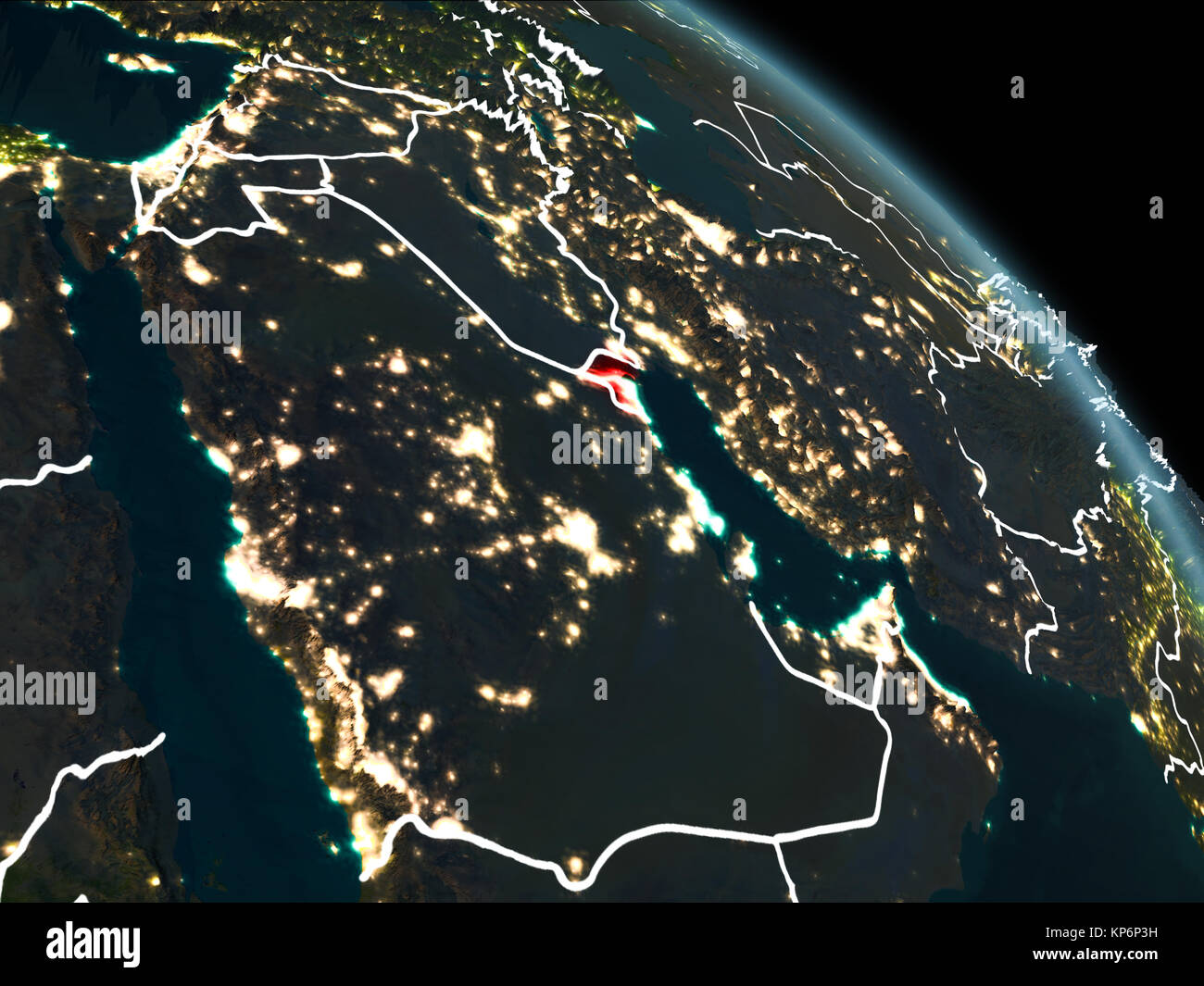Kuwait from orbit of planet Earth at night with visible borderlines and ...
