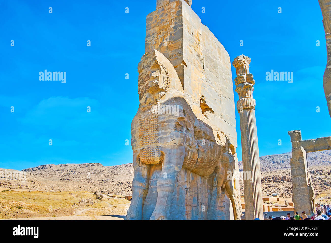 PERSEPOLIS, IRAN - OCTOBER 13, 2017: The ruins of bulls' statues on the ...
