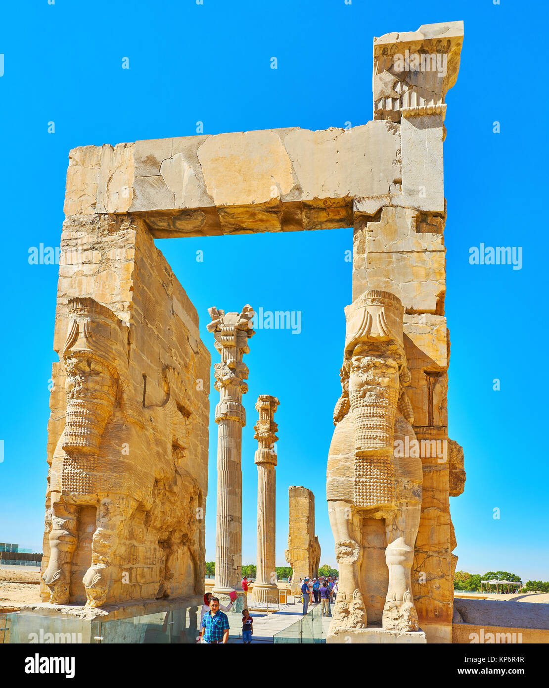 PERSEPOLIS, IRAN - OCTOBER 13, 2017: Two huge Lamassu (Assyrian deity ...