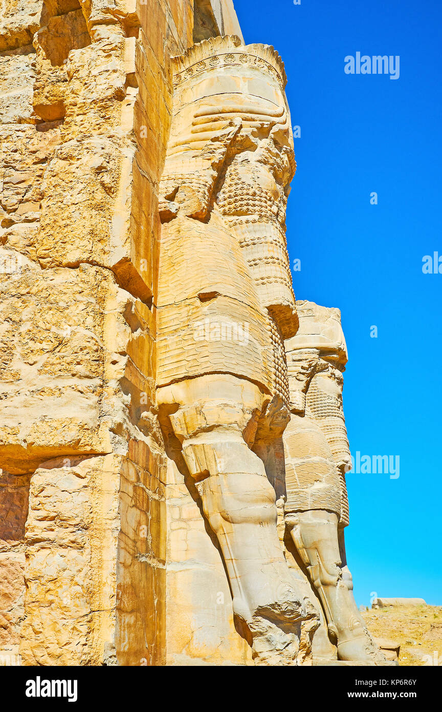 The side view of Lamassu (Assyrian deity) statues, decorating the All ...