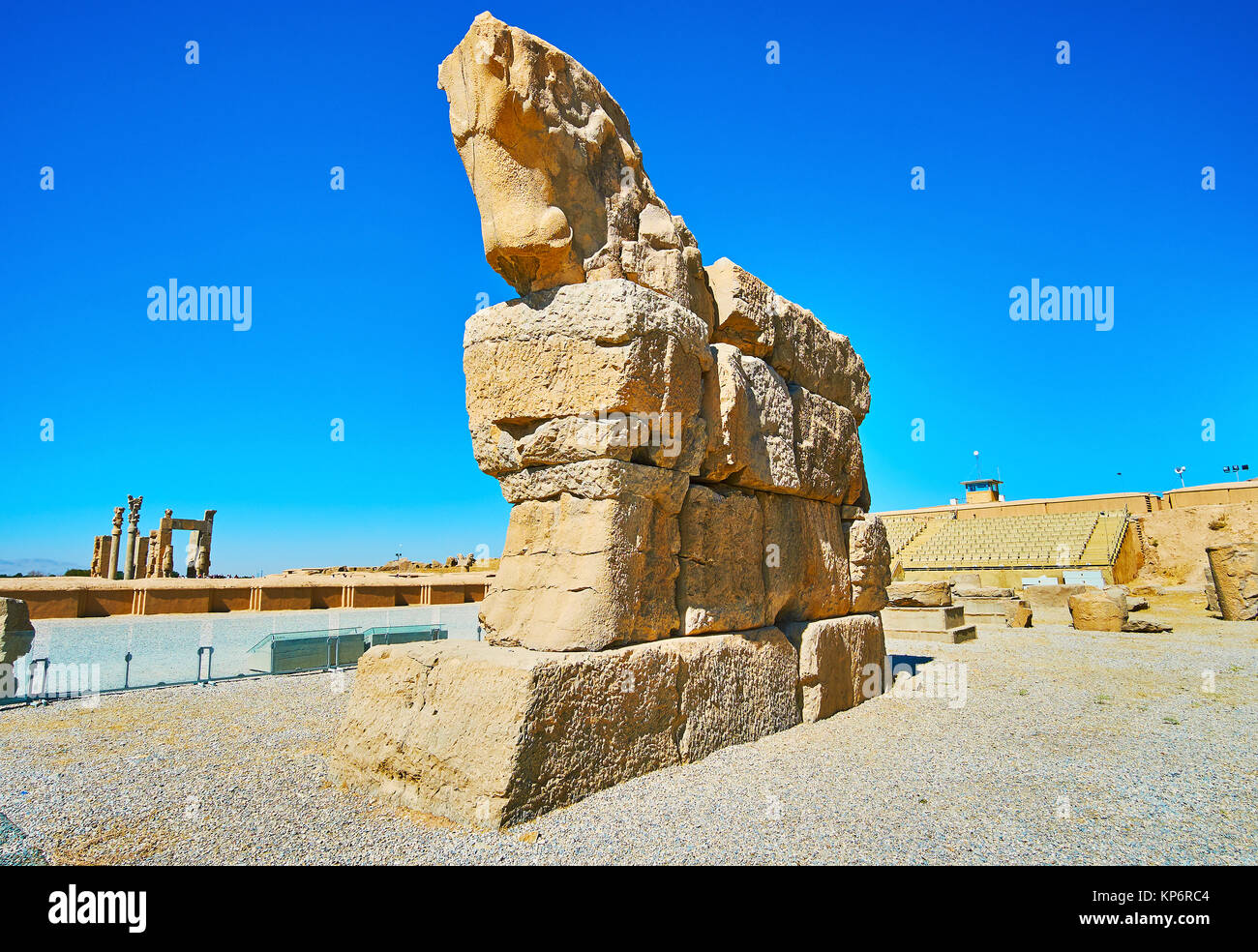 The wall of the Unfinished Gate with horse protome on the top and the ...