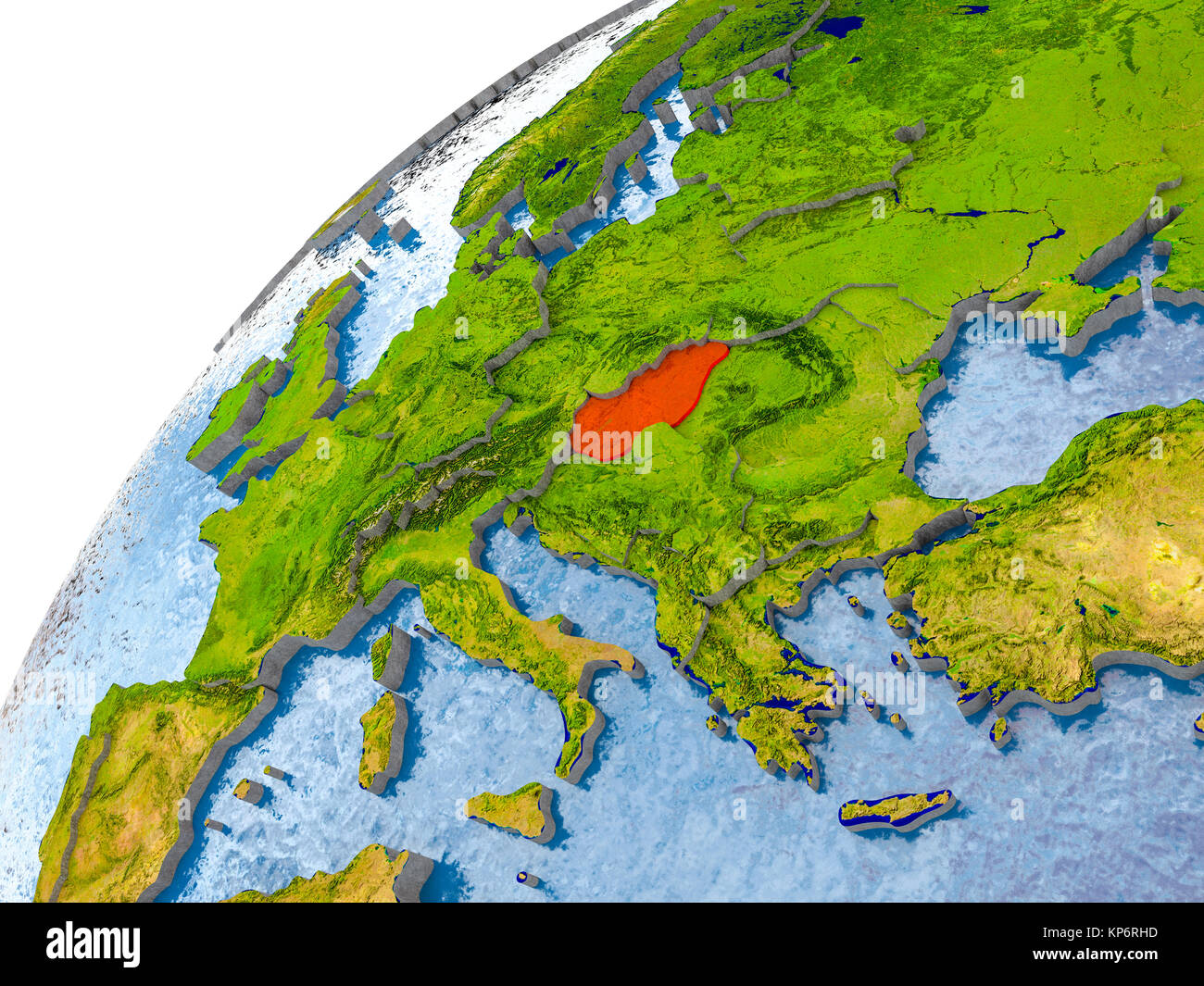 Hungary on simple globe with visible country borders and realistic ...