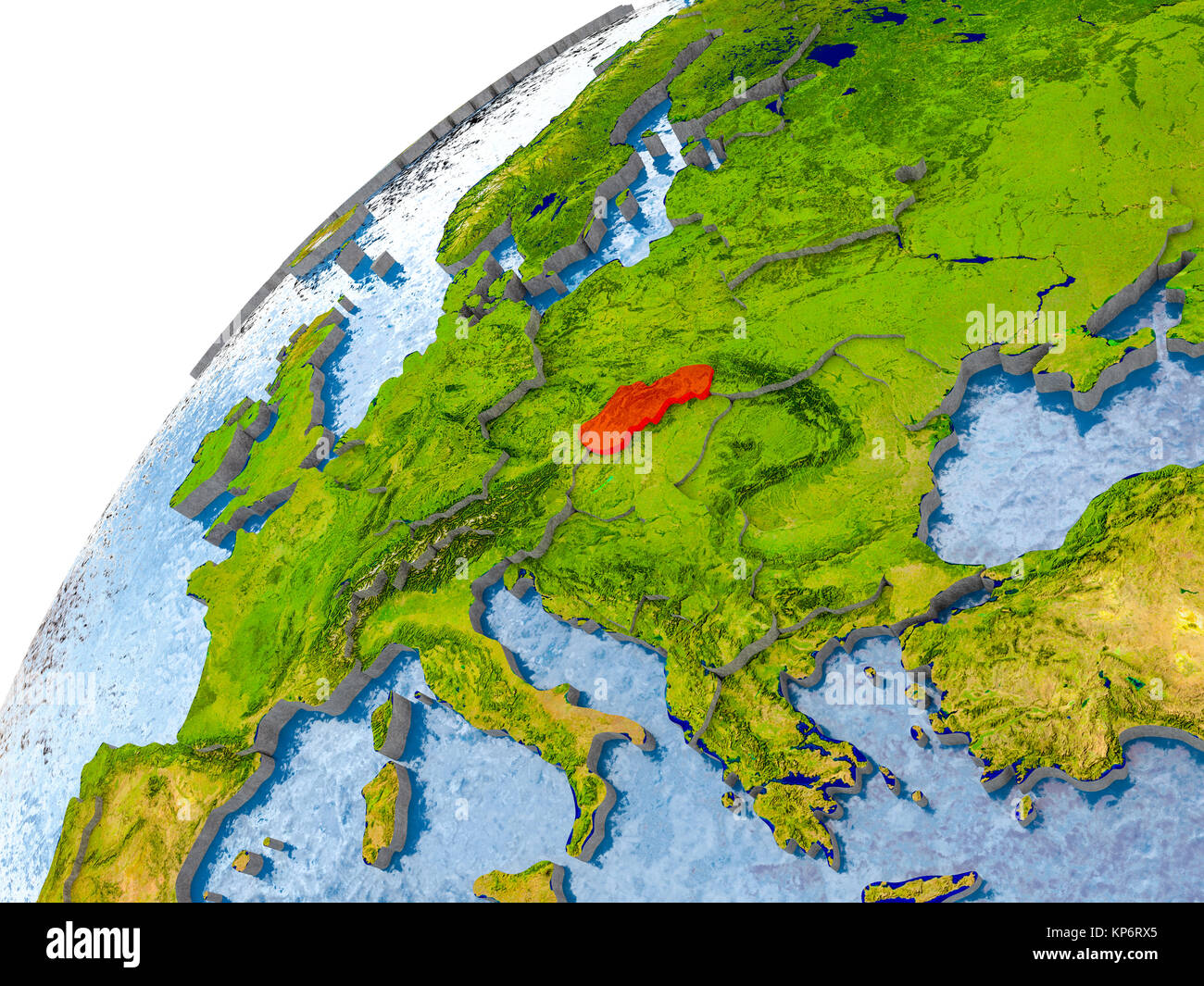 Slovakia on simple globe with visible country borders and realistic ...